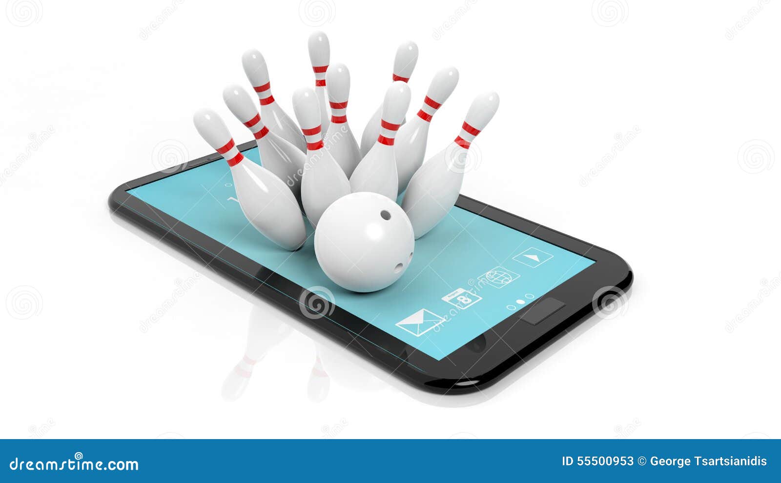 Bowling Ball and Pins Set on Tablet Screen Stock Illustration ...