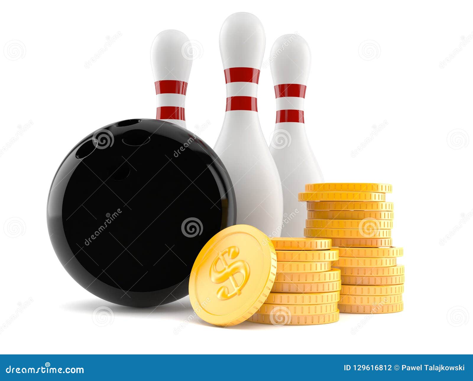 Bowling Ball And Pins With Stack Of Coins Stock Illustration ...
