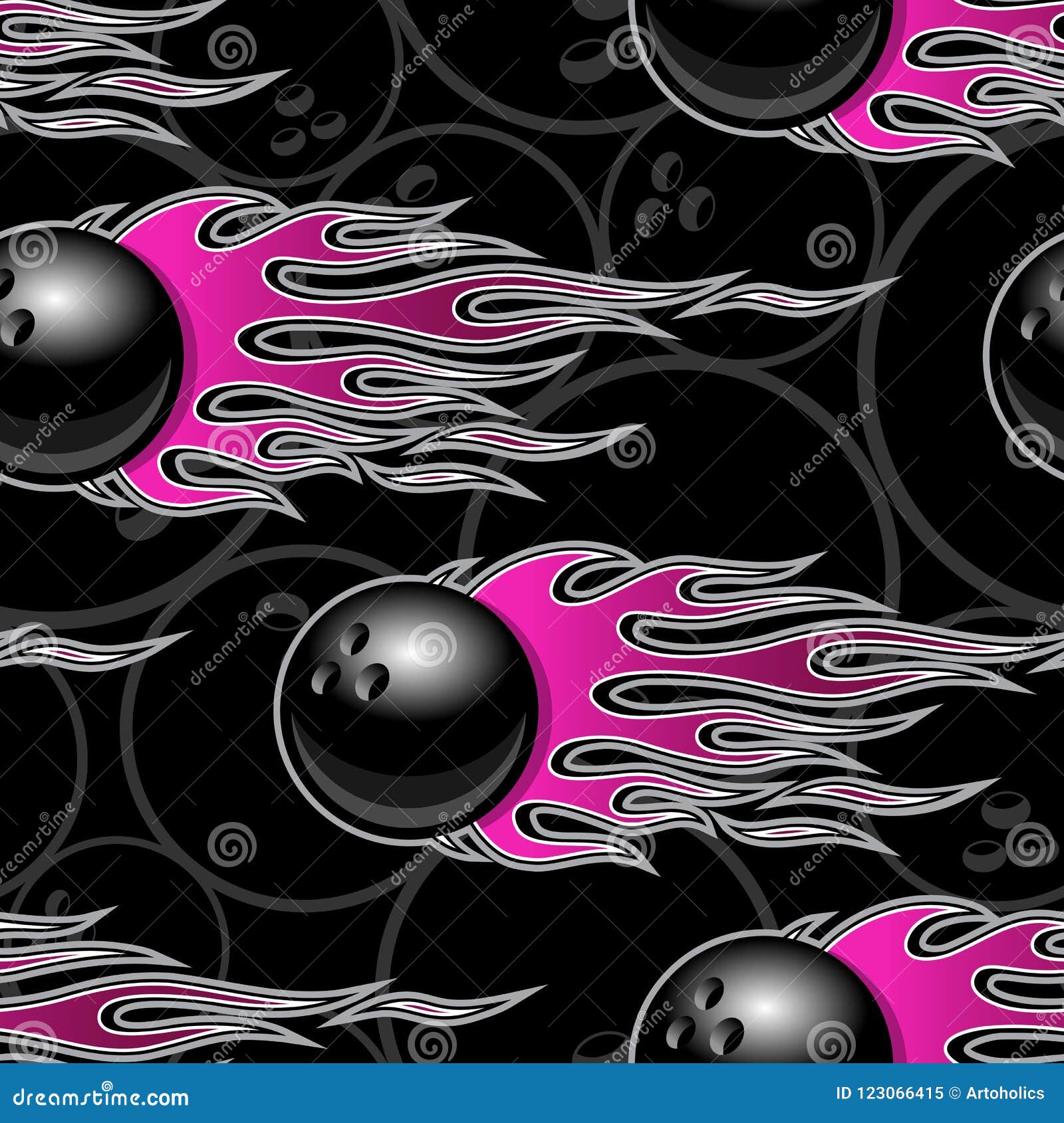 Seamless Vector Pattern with Bowling Ball Icons and Flames. Stock ...