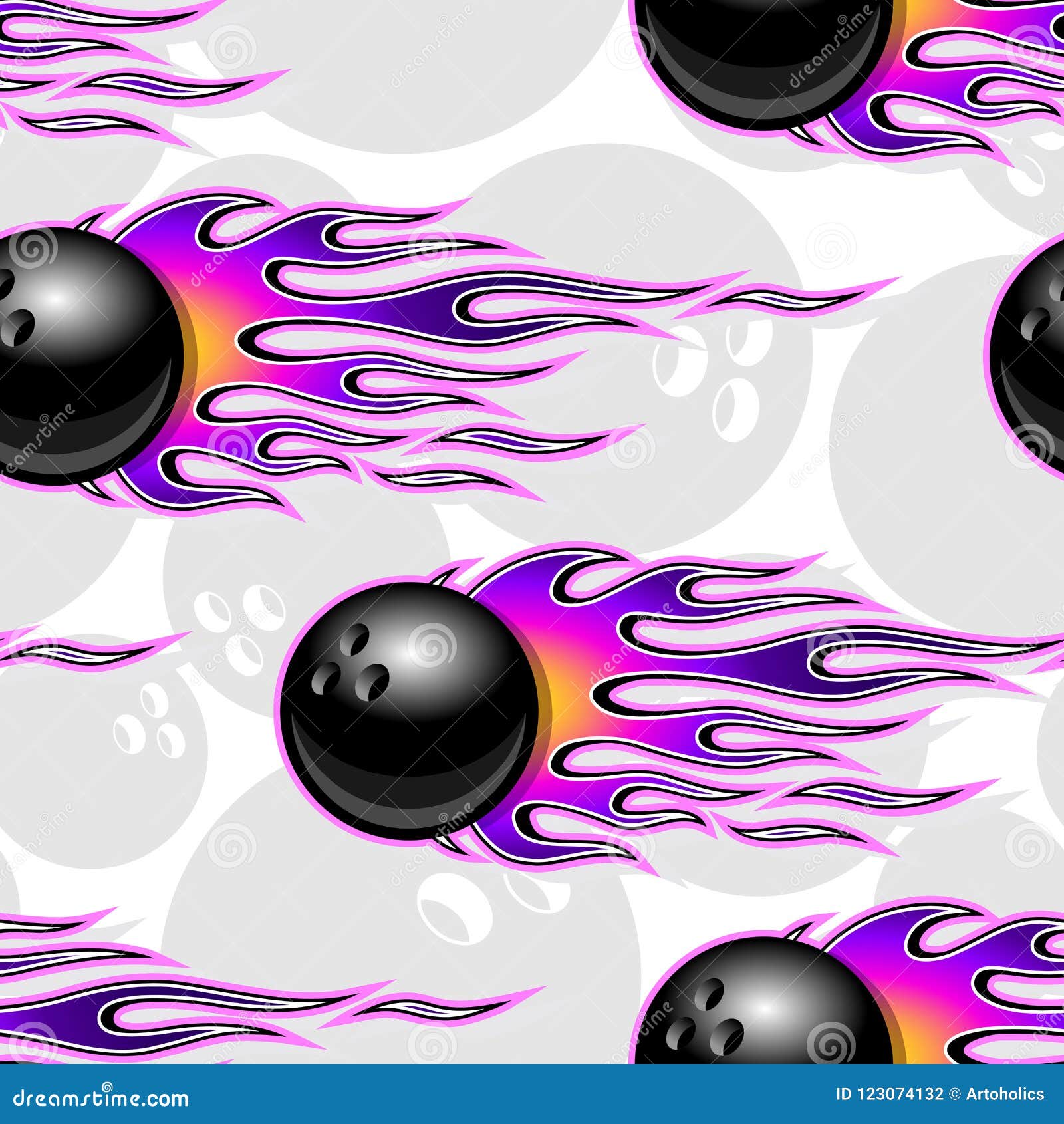 Seamless Vector Pattern with Bowling Ball Icons and Flames. Stock ...