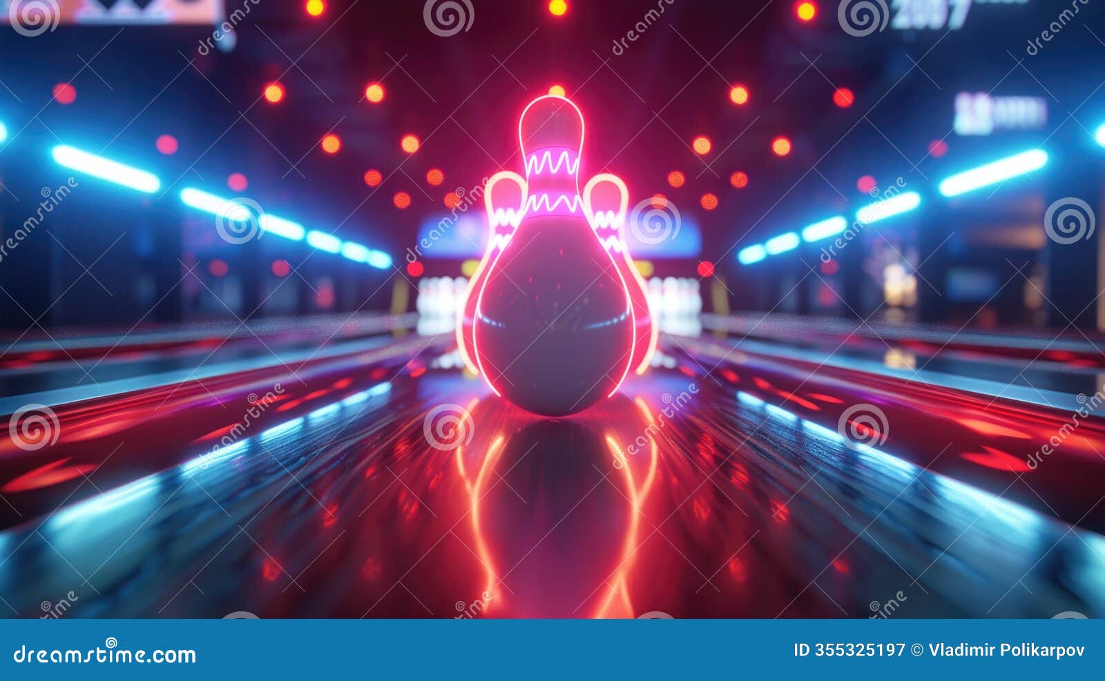 A Bowling Ball Sitting on the Surface of a Bowling Alley, Ready for Use ...