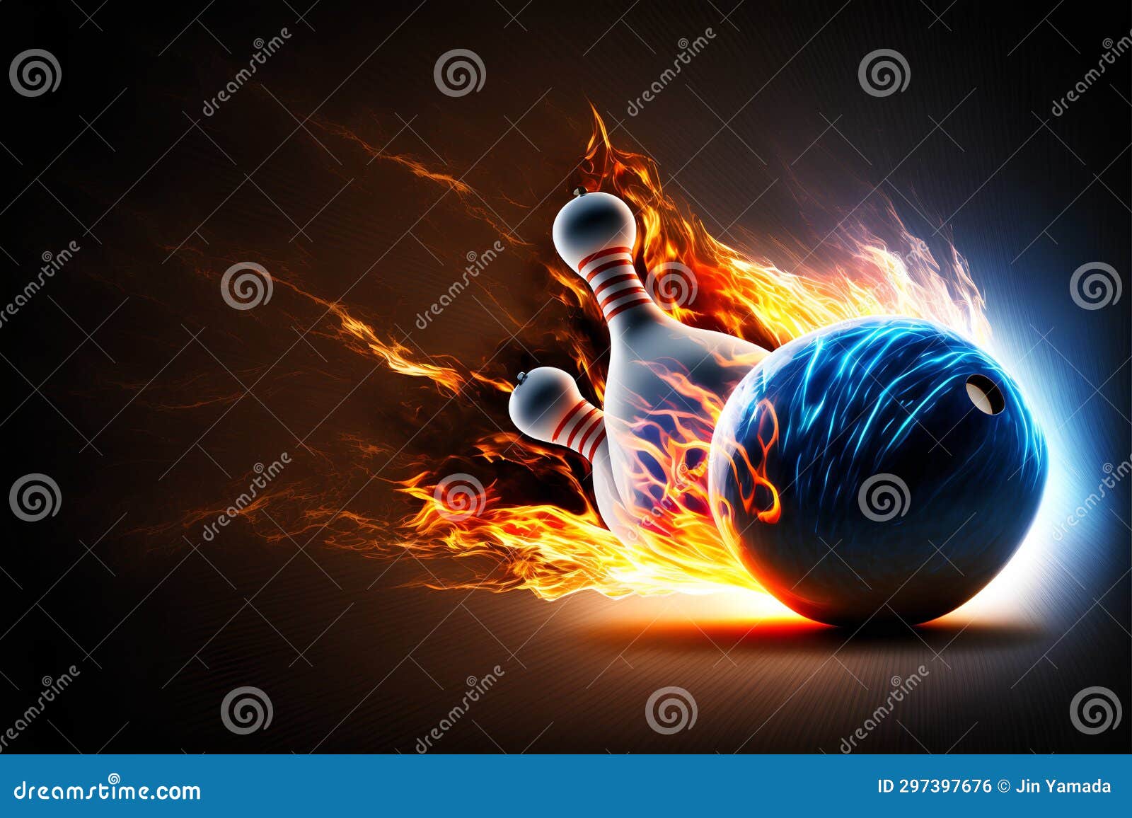Bowling Ball and Skittles on Fire Background. Vector Illustration Stock ...