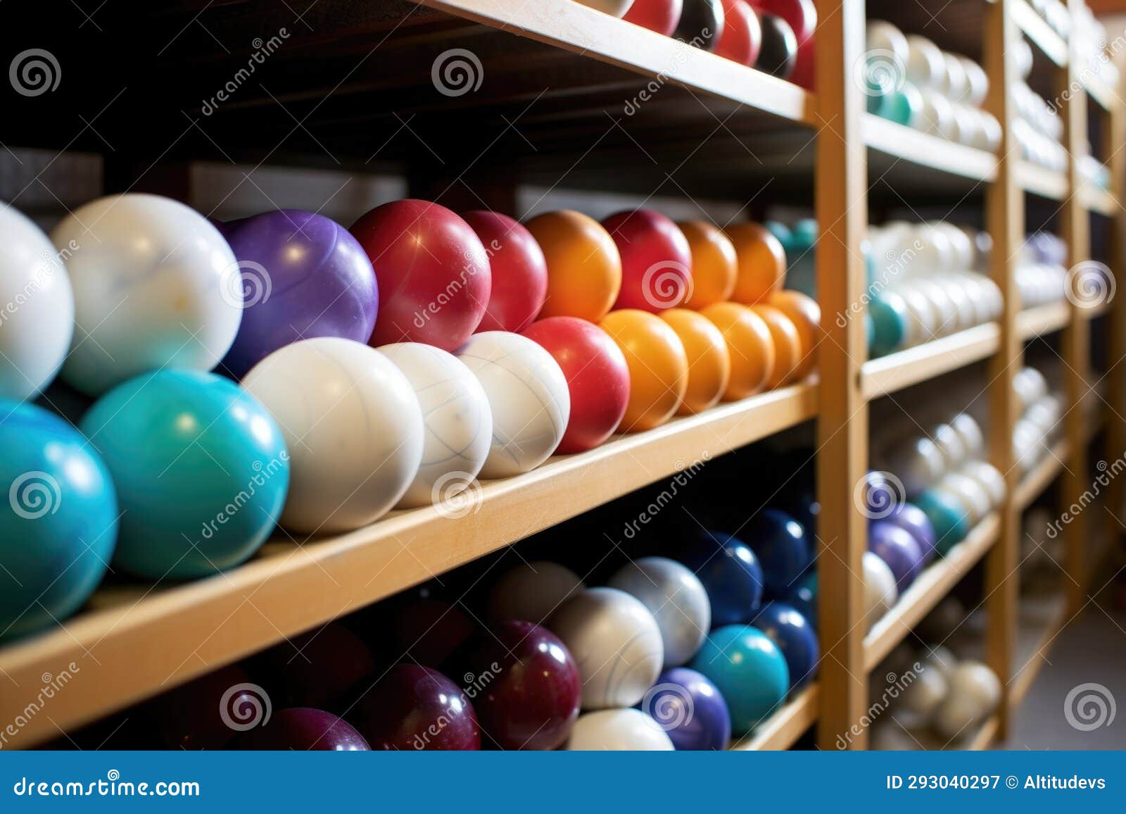 Bowling Balls Arranged in a Rack at an Alley Stock Image - Image of ...