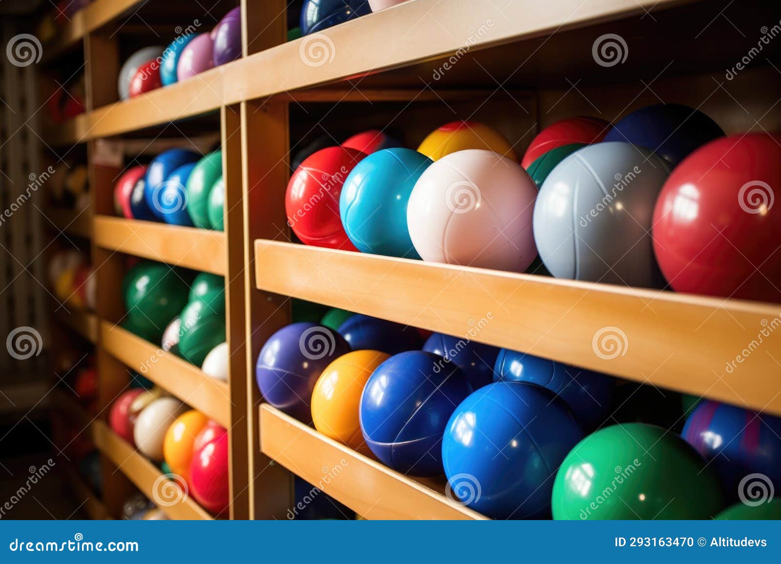 Bowling Balls Arranged in a Rack at an Alley Stock Photo - Image of ...