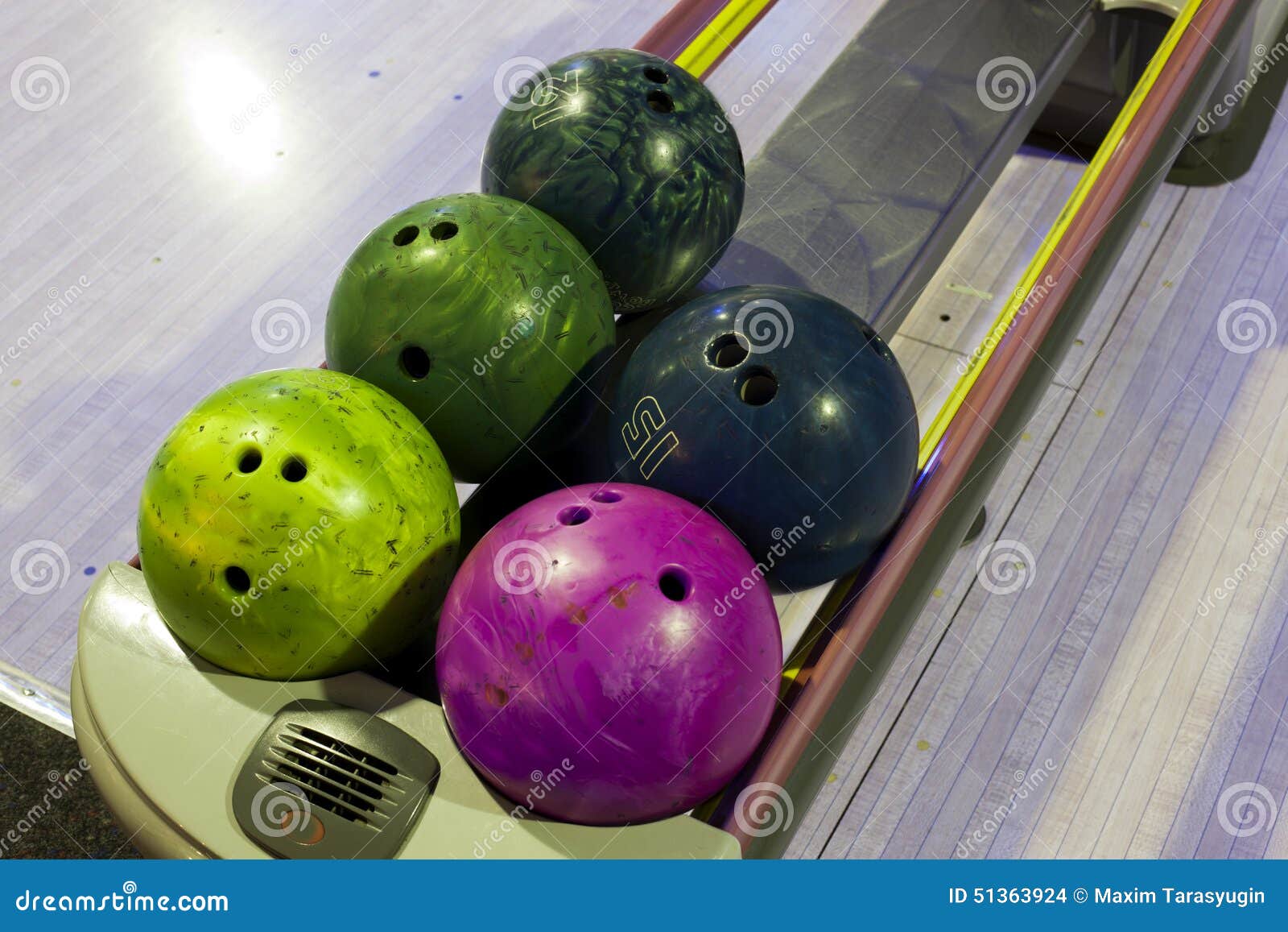 Bowling balls in a row stock photo. Image of heavy, equipment - 51363924
