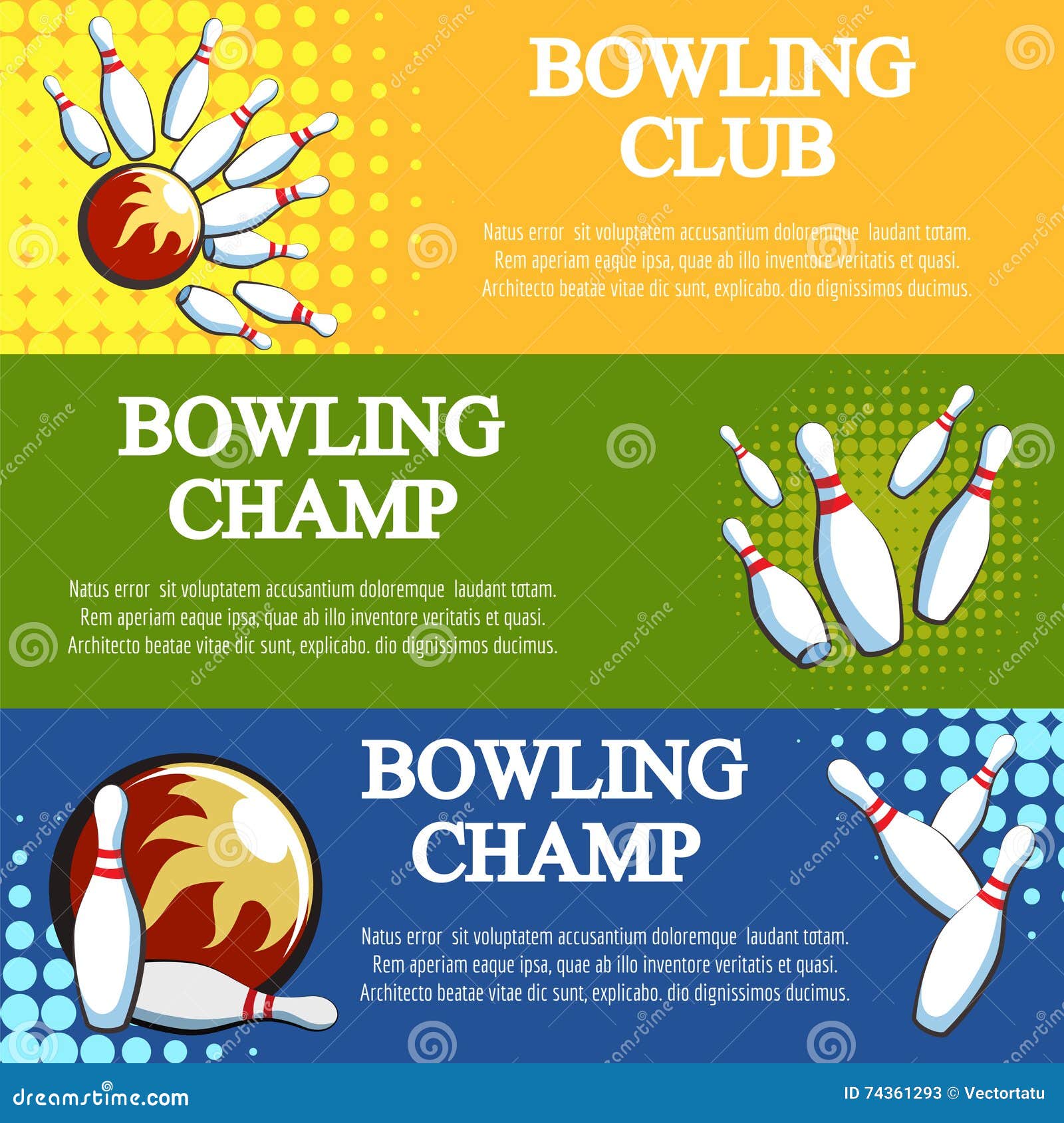 Bowling banners set stock vector. Illustration of collection - 74361293