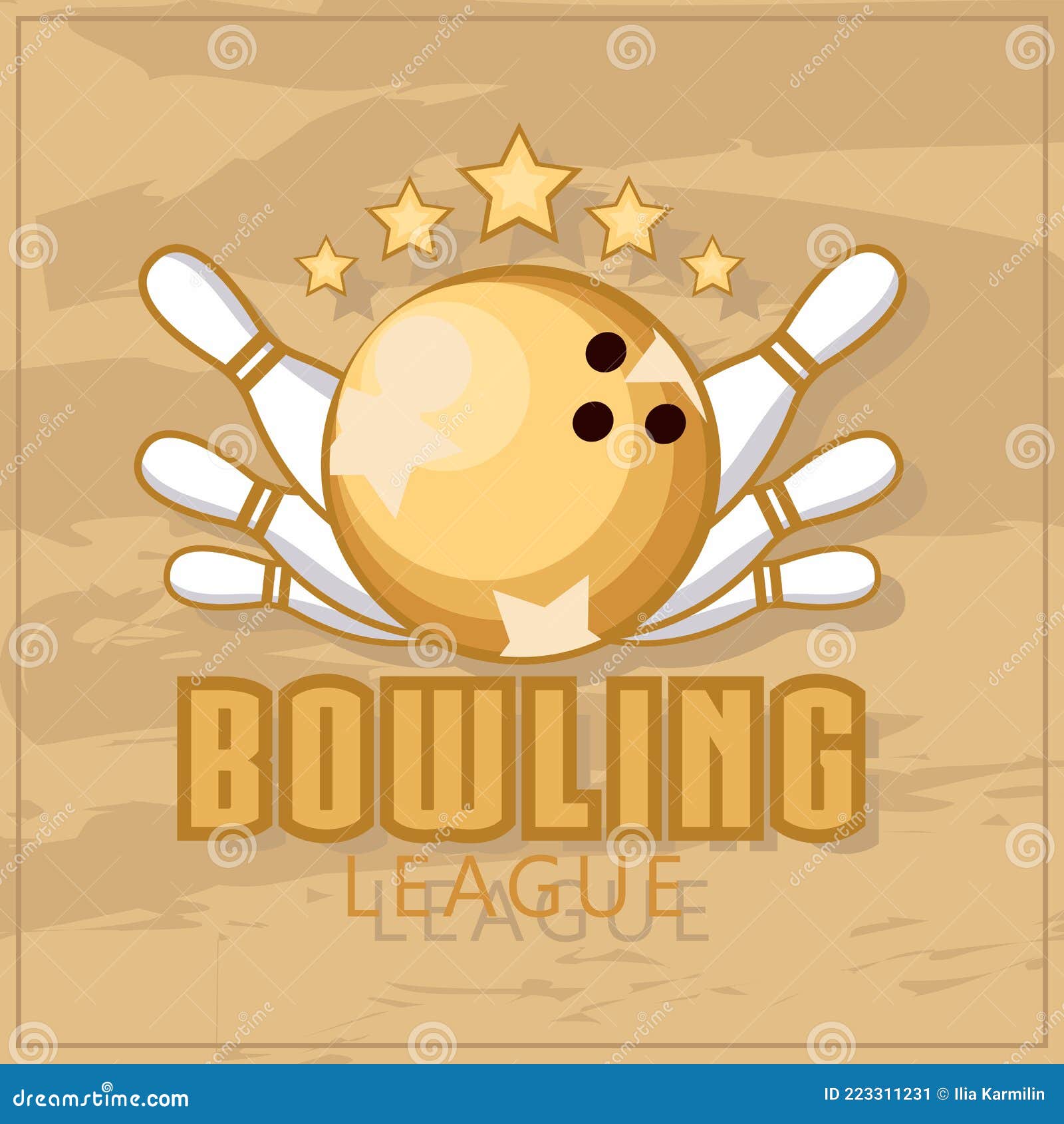Bowling Emblem. Logotype Template on Retro Grunge Background. Vinage ...