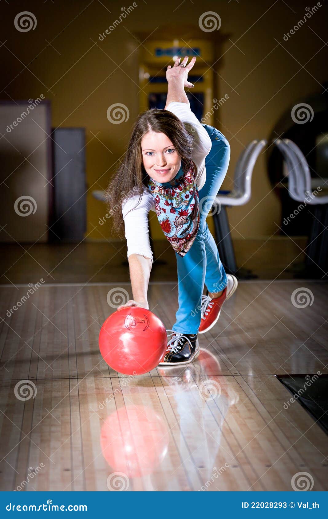 Bowling girl stock image. Image of playing, night, young - 22028293