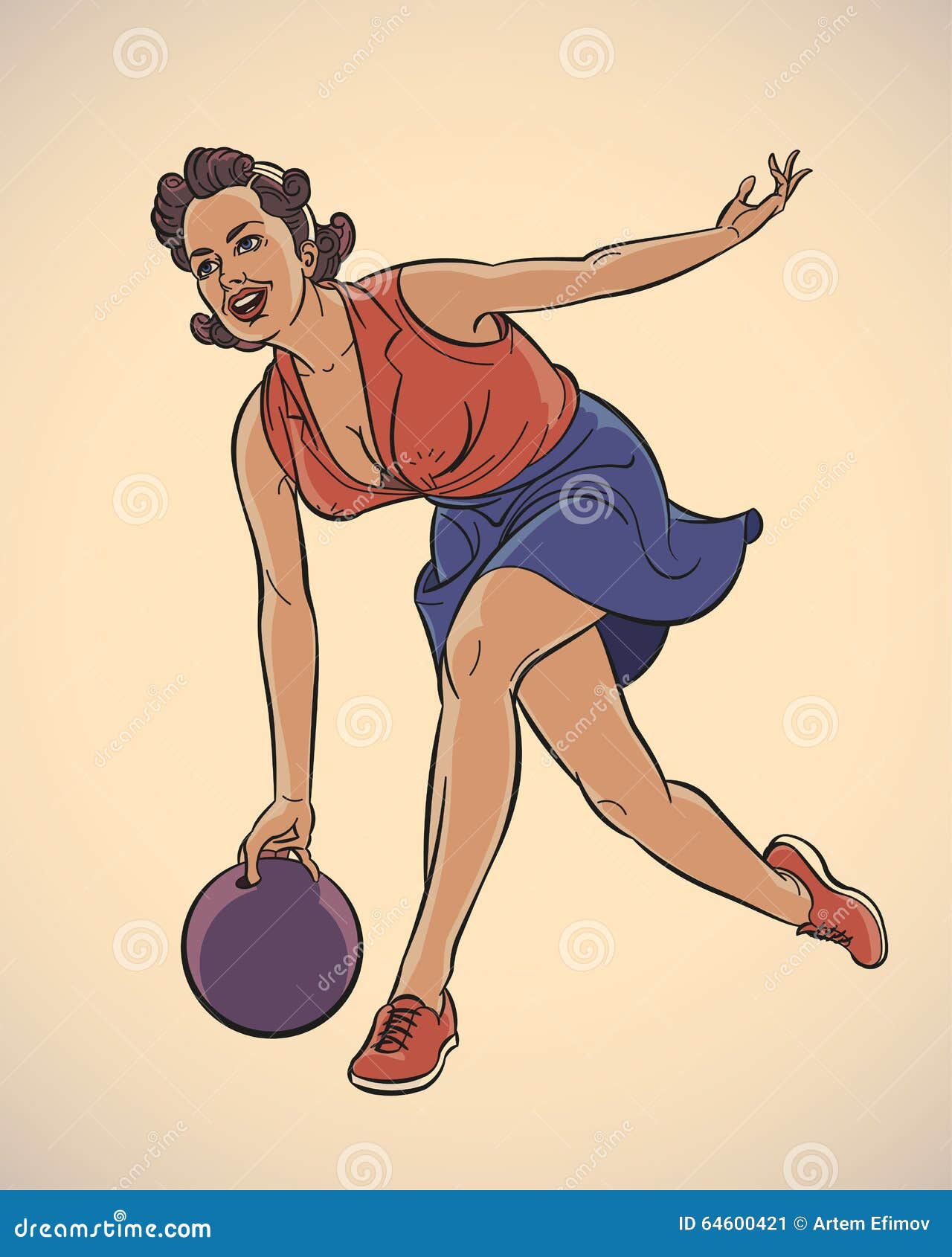 Bowling girl stock vector. Illustration of vintage, ball - 64600421