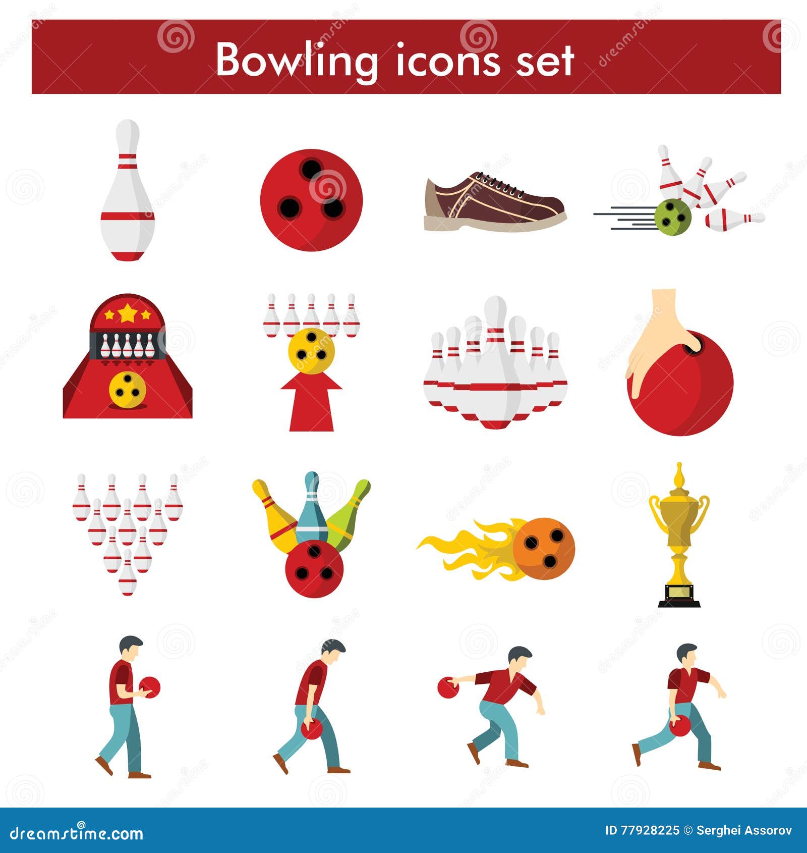Bowling Icon Set in Flat Style Stock Vector - Illustration of sports ...