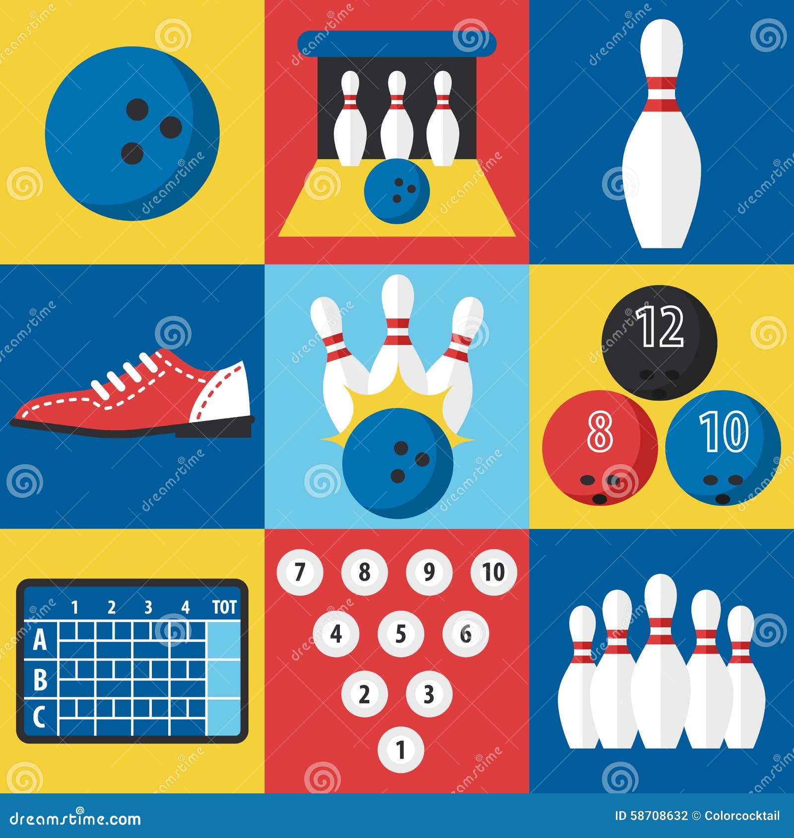 Bowling icons stock vector. Illustration of icon, flat - 58708632