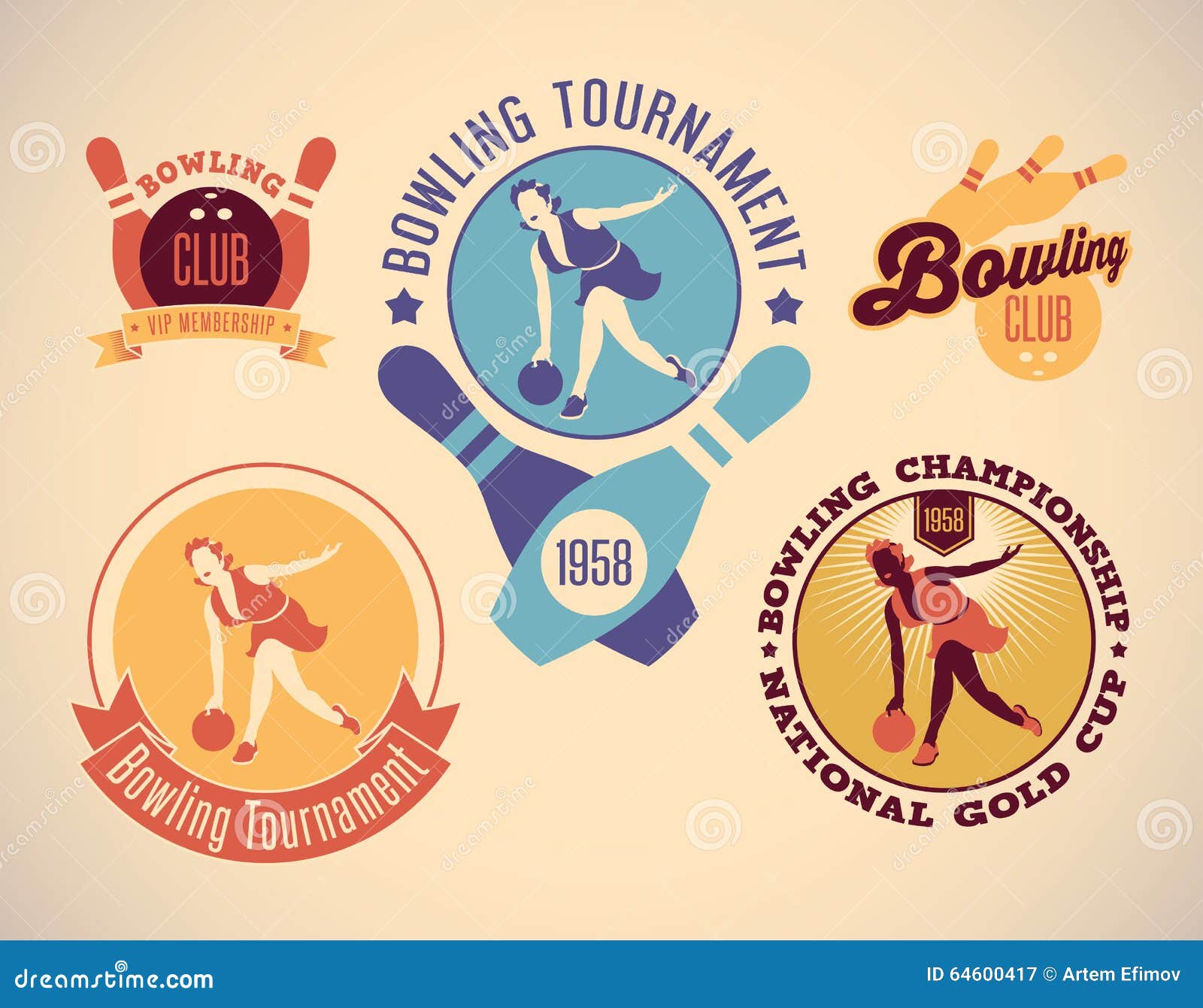 Bowling labels stock vector. Illustration of style, banner - 64600417