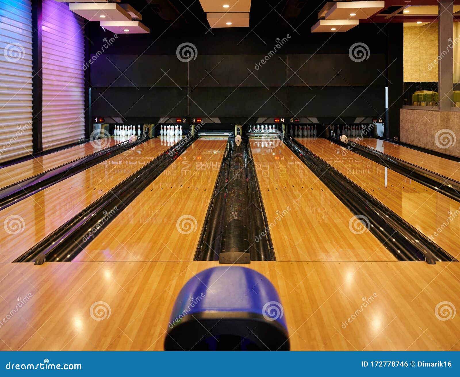 Bowling lanes in club stock photo. Image of strike, competition - 172778746