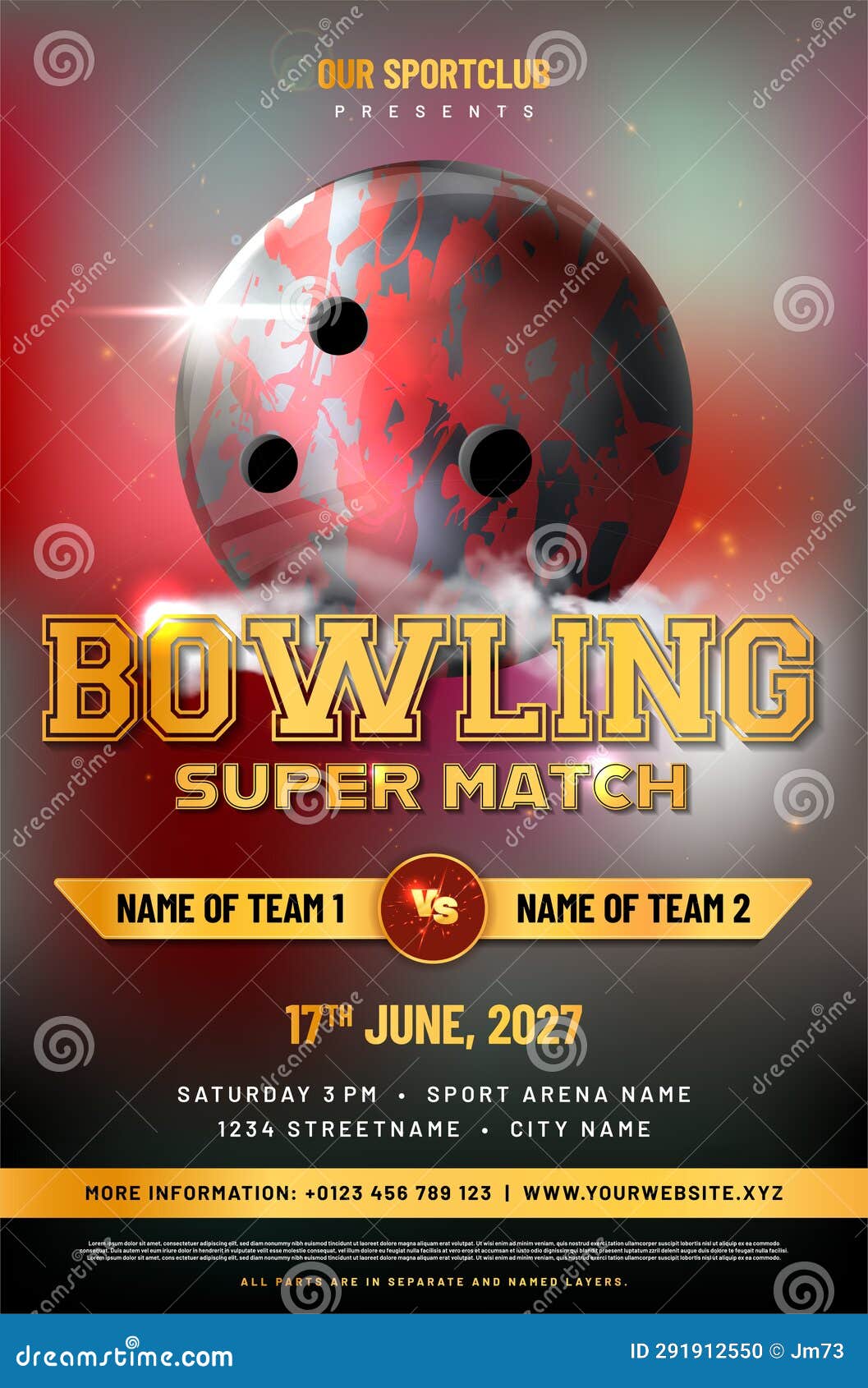 Bowling Match Poster Template with Ball and Sample Text in Separate ...