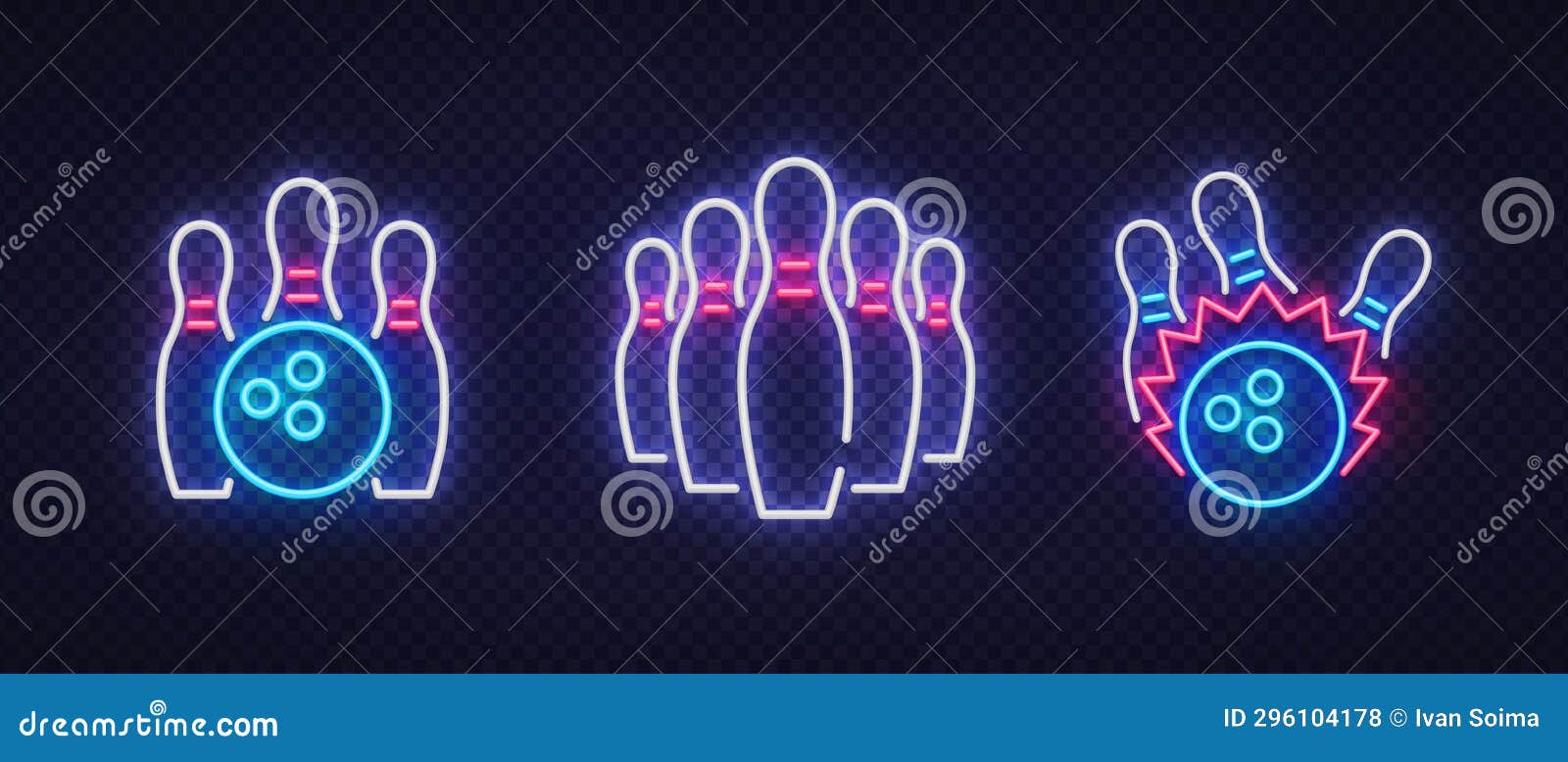 Bowling Neon Glowing Pins. Vector Clip Art Illustration | CartoonDealer ...