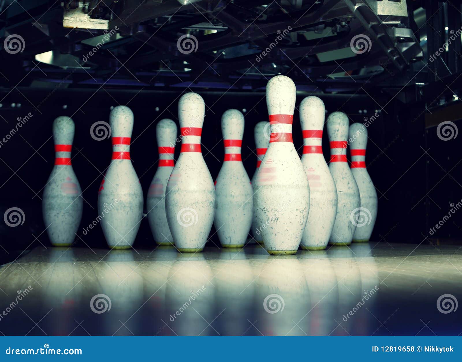 Bowling pins stock photo. Image of indoor, group, straight - 12819658