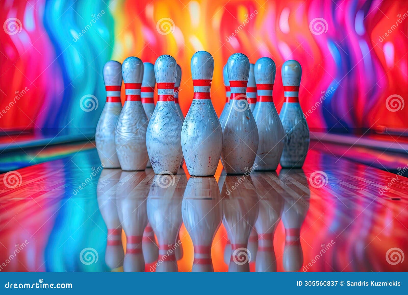 Bowling Pins on Bowling Alley Line. Generative AI Stock Illustration ...
