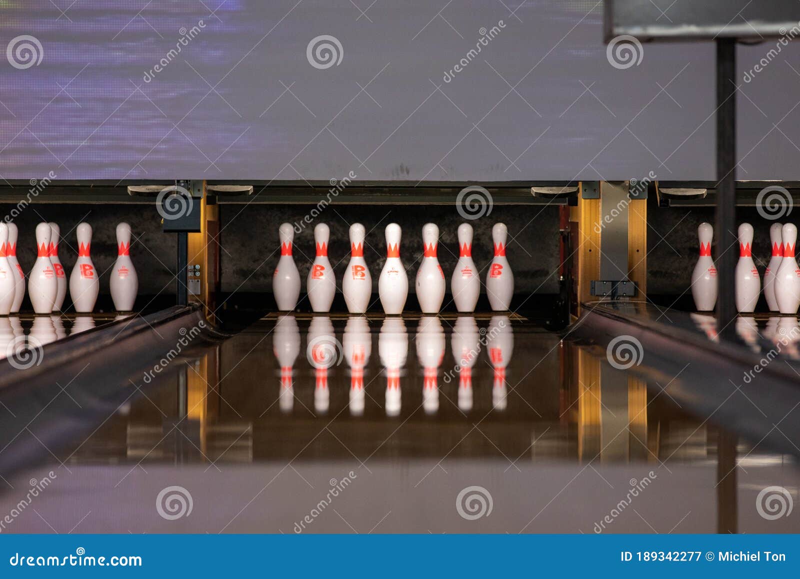 Bowling Pins at a Bowling Alley Stock Image - Image of game, alley ...