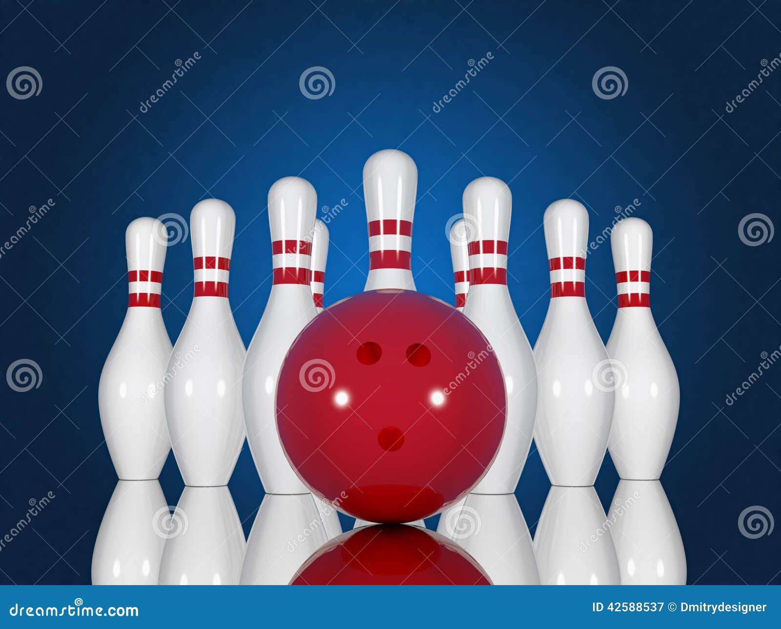 Bowling Pins and Ball on a Blue Background Stock Illustration ...