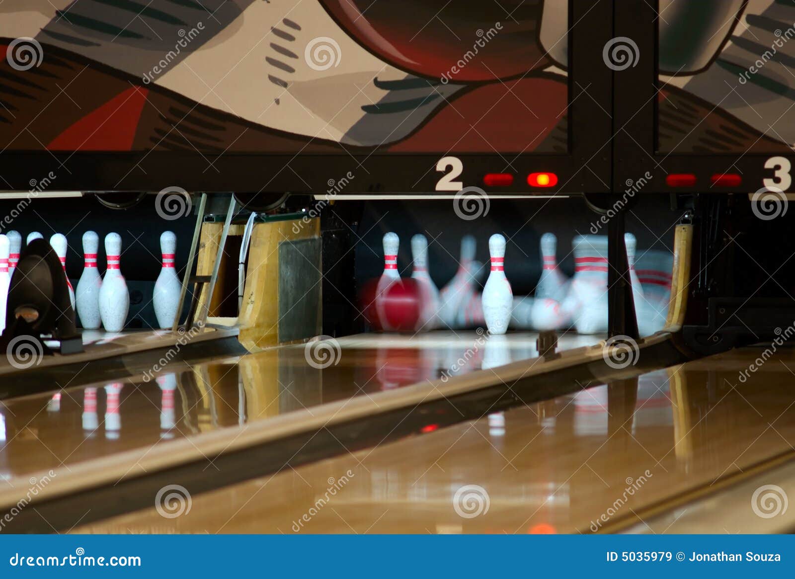 Bowling Pins Falling From Ball Stock Image - Image of lanes, alley: 5035979