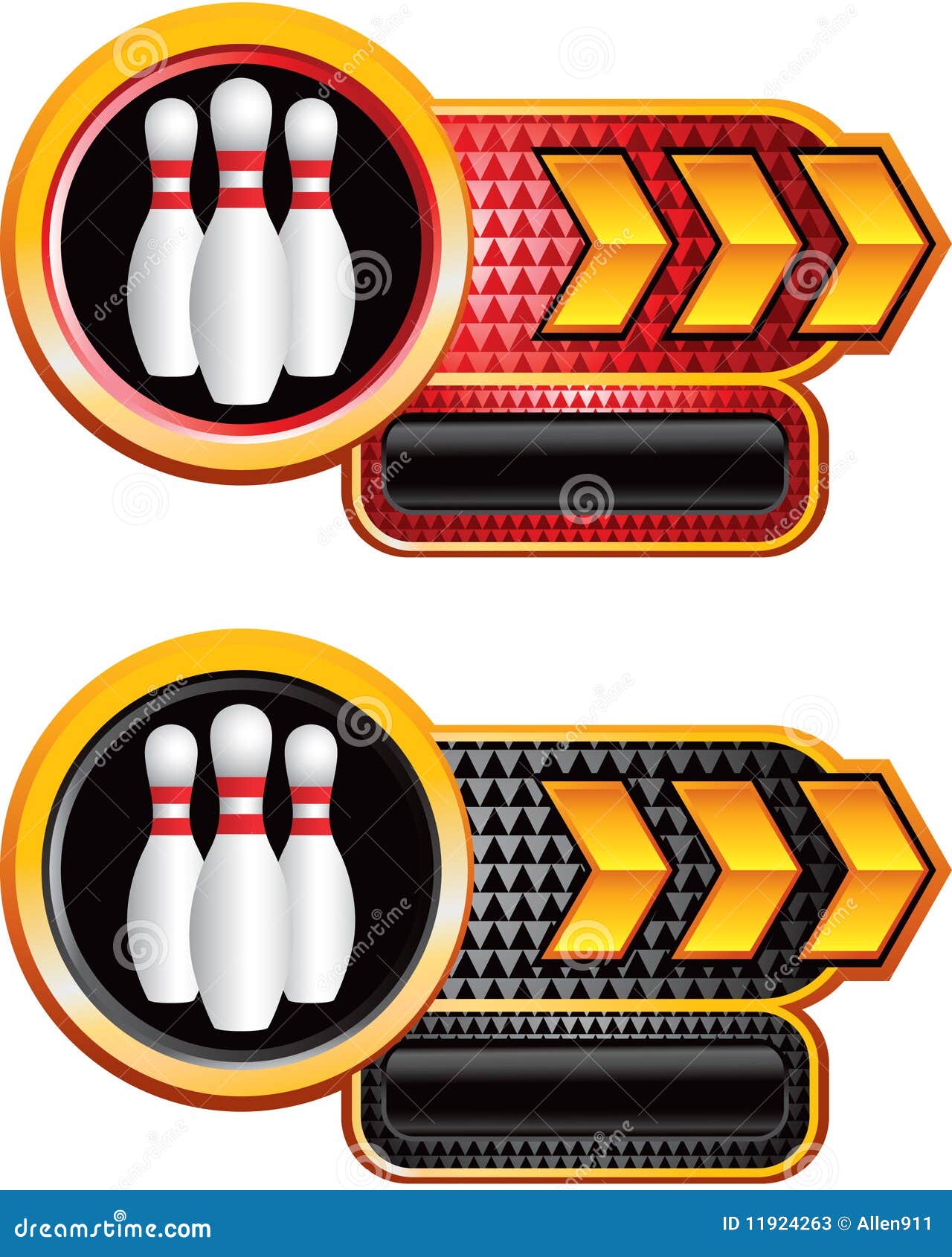 Bowling Pins on Gold Arrow Nameplate Banners Stock Vector ...