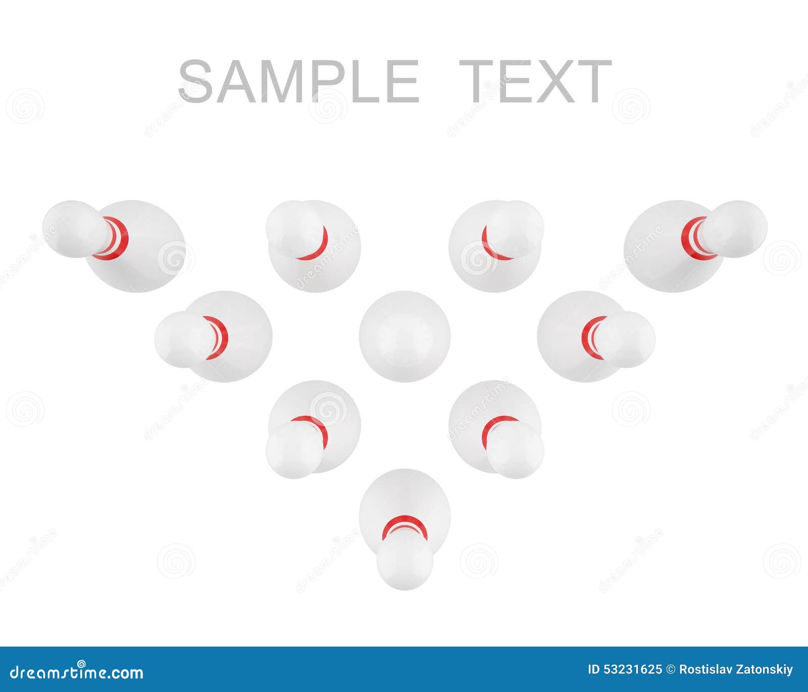 Bowling Pins with Red Stripes on White Background, View Top. Stock ...