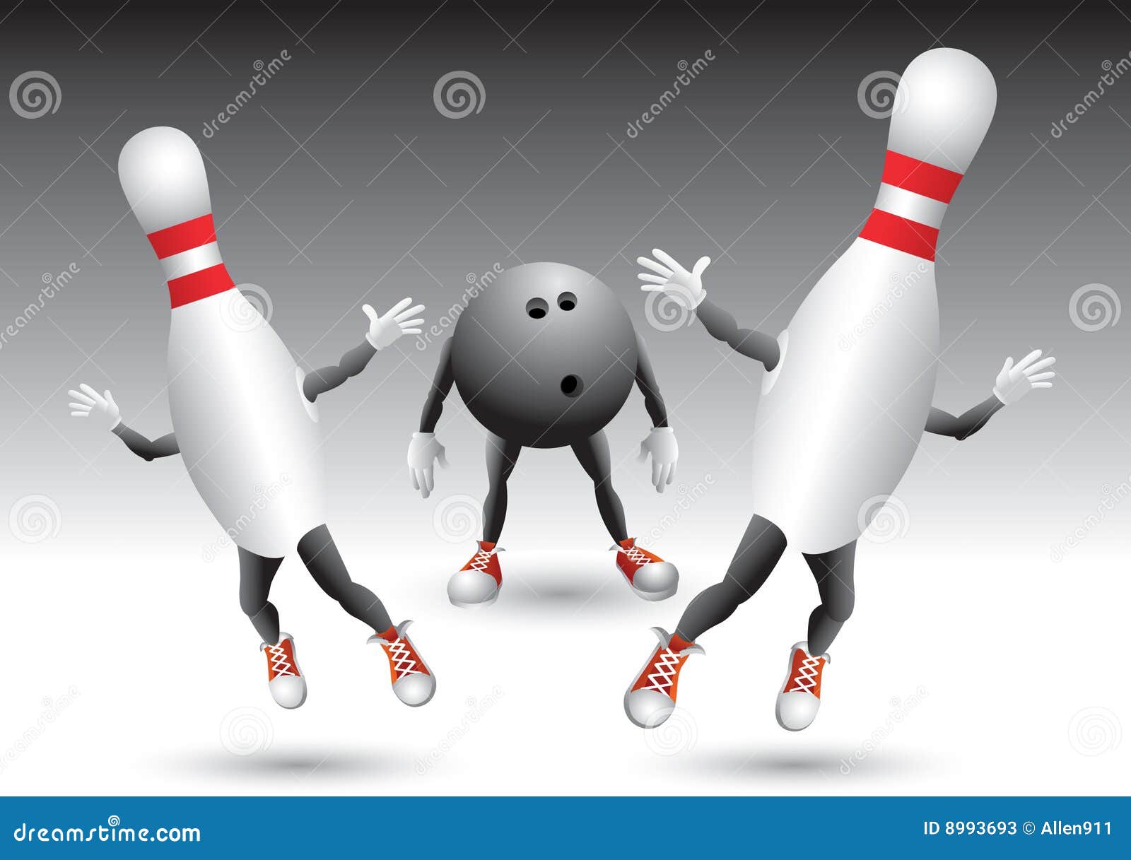 Bowling Pins Running from Bowling Ball Stock Vector - Illustration of ...