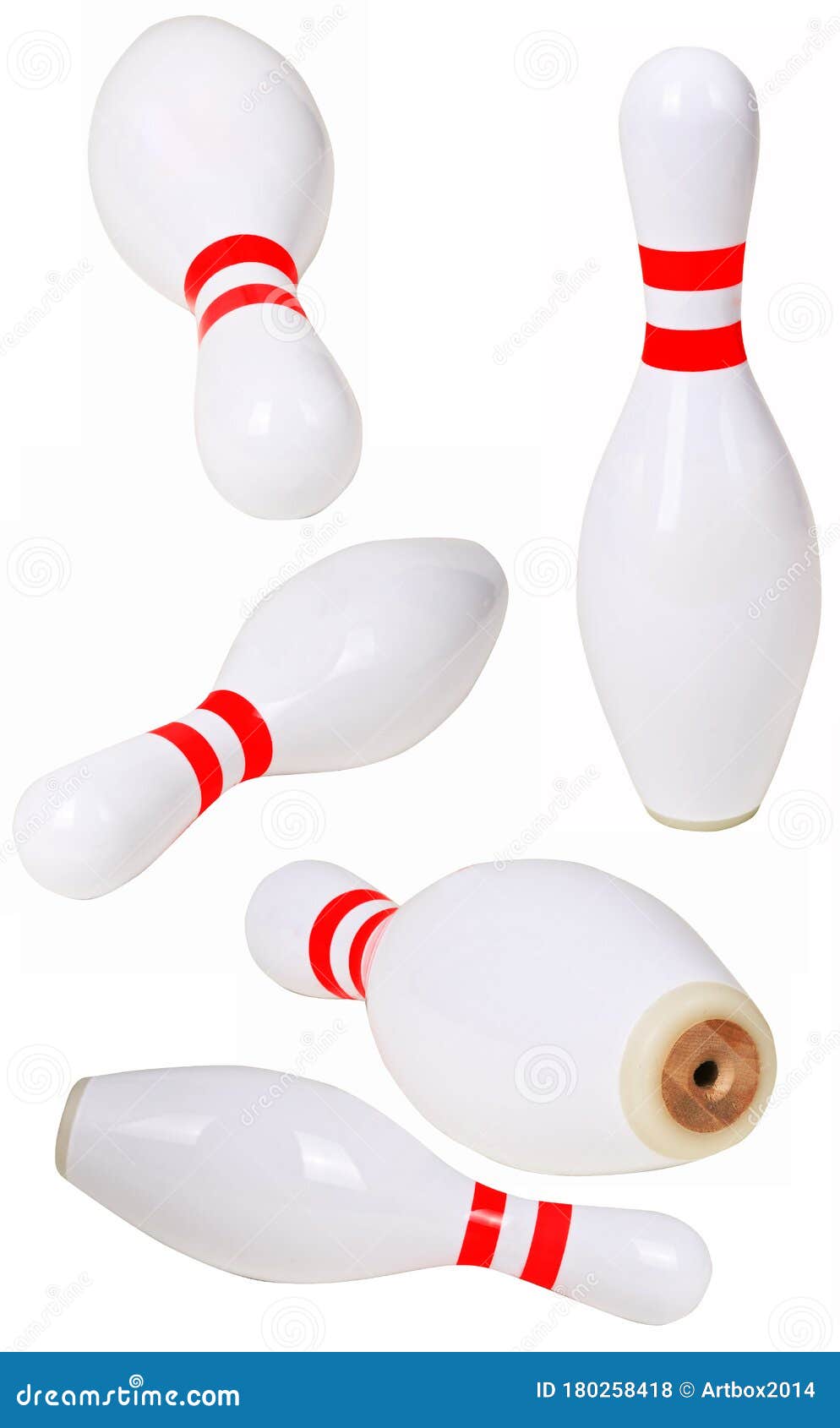 Bowling Pins Scattered on a White Background in Different Angles Stock ...