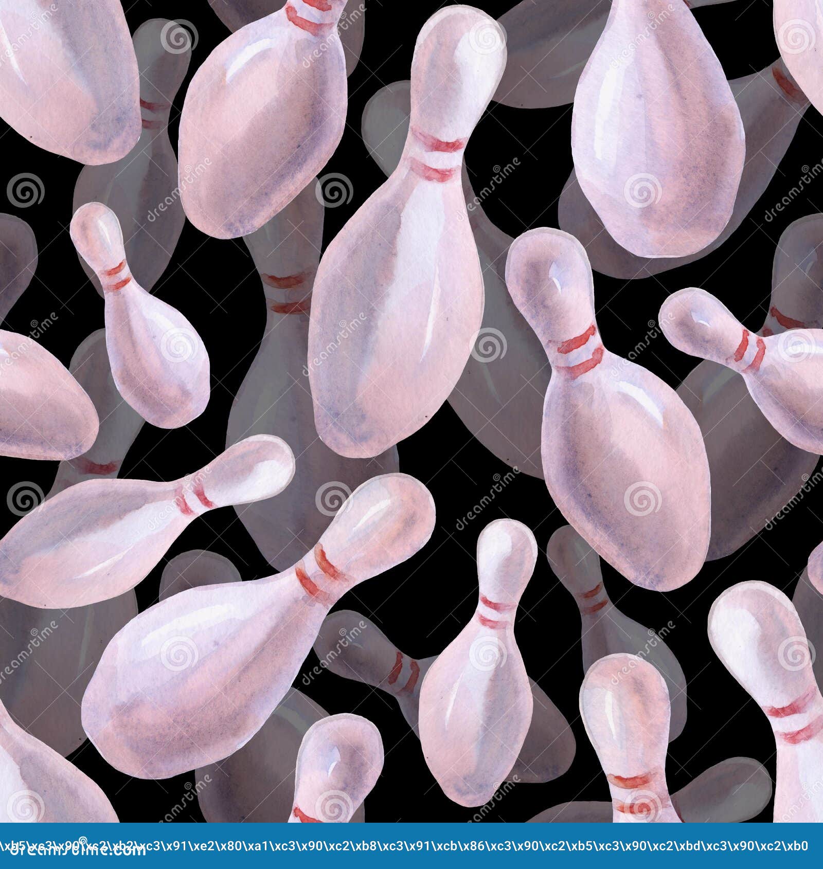 Bowling Pins Seamless Watercolor Pattern on Black Stock Illustration ...
