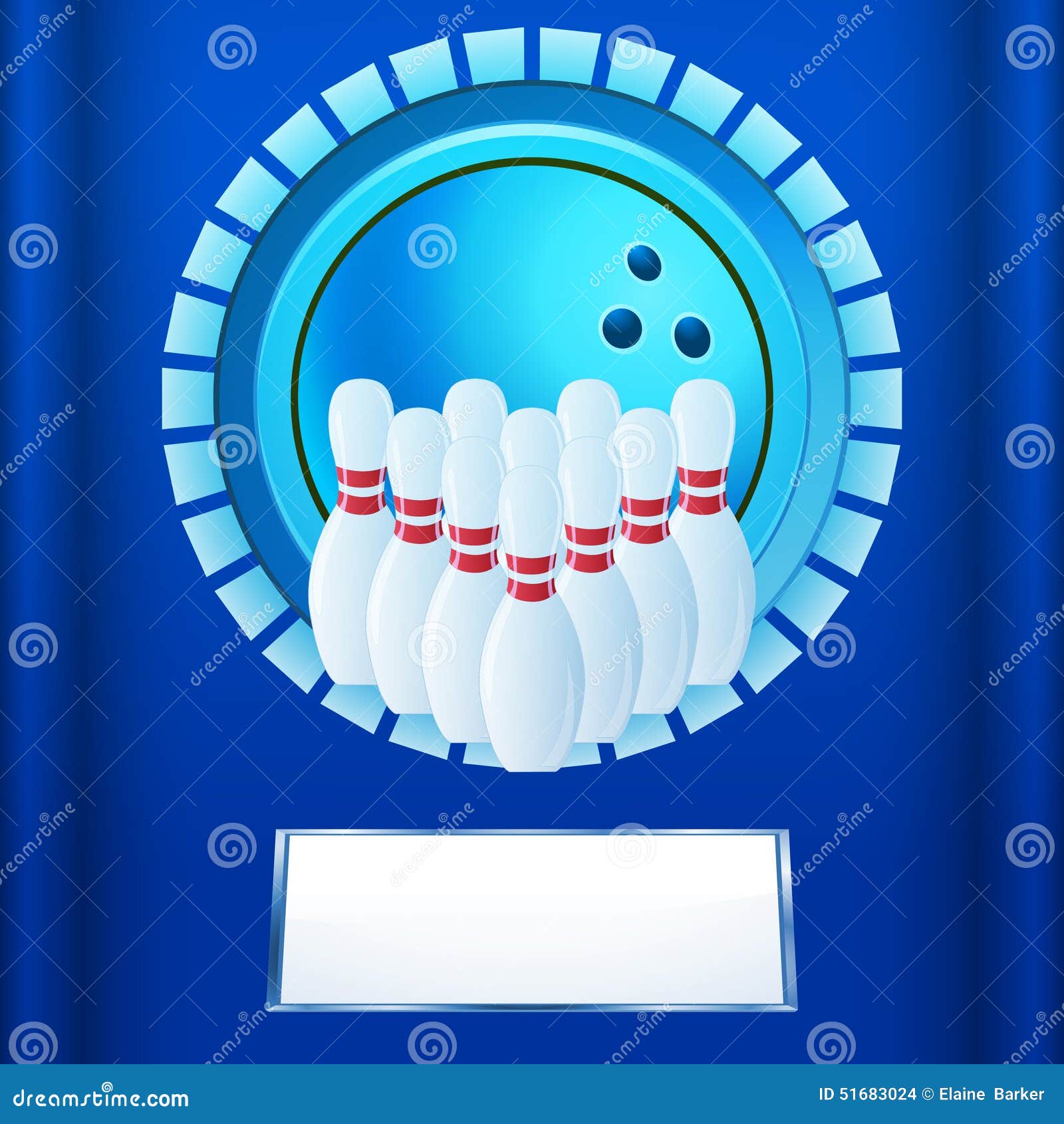 Bowling Plaque on Blue Background Stock Illustration - Illustration of ...