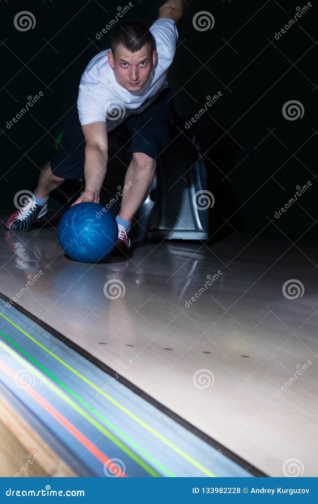 Bowling Player Makes a Blue Ball Move, Close-up Stock Photo - Image of ...