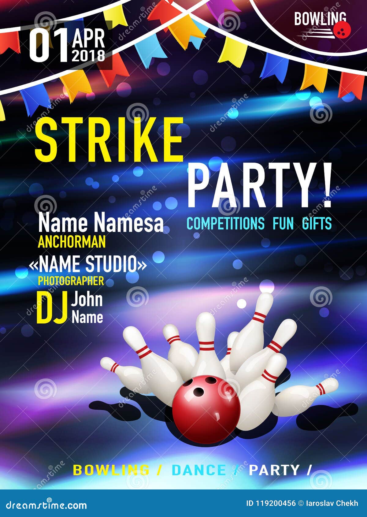 Bowling poster design stock vector. Illustration of realistic - 119200456