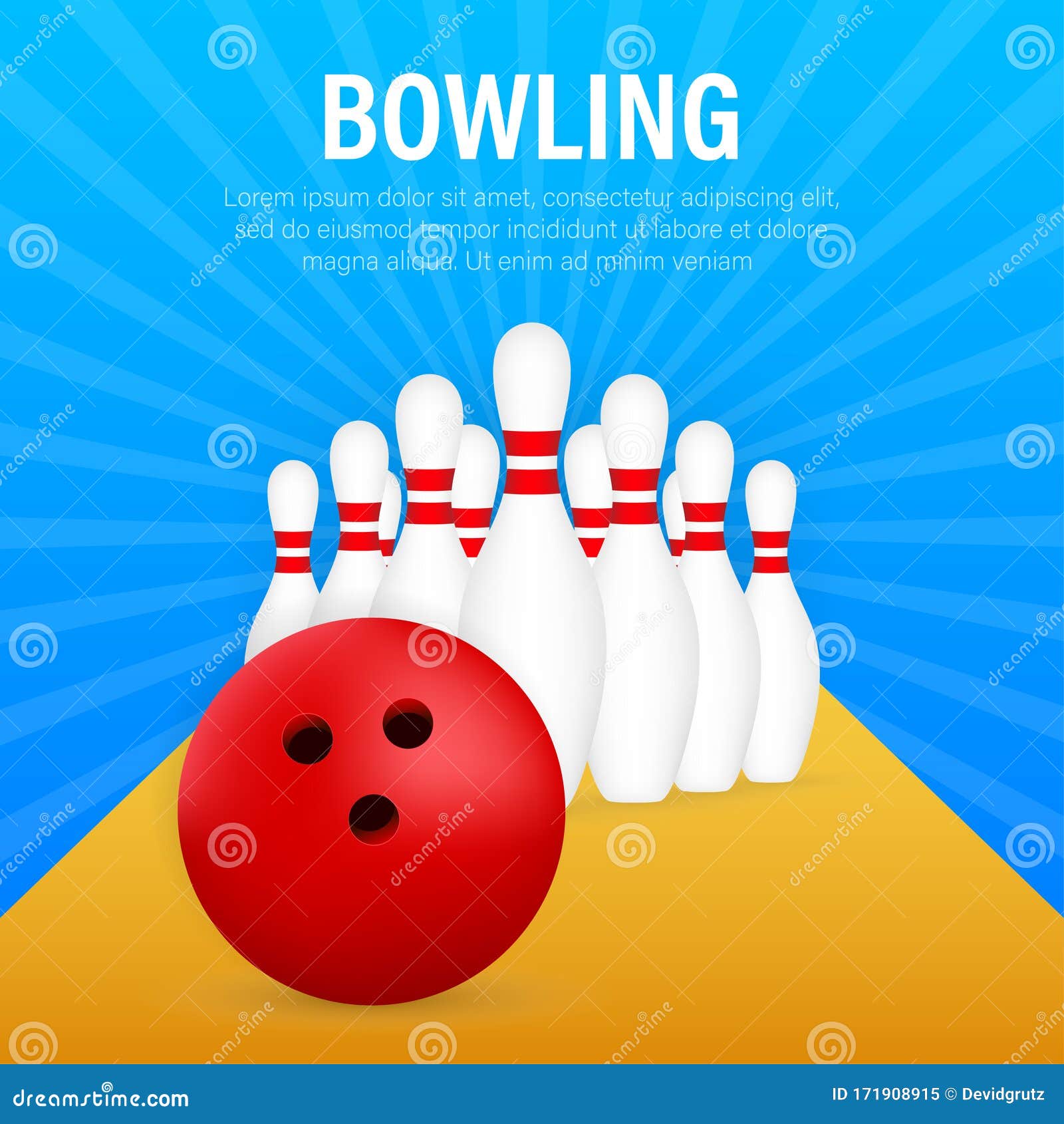 Bowling Poster. Bowling Game Leisure Concept. Vector Stock Illustration ...