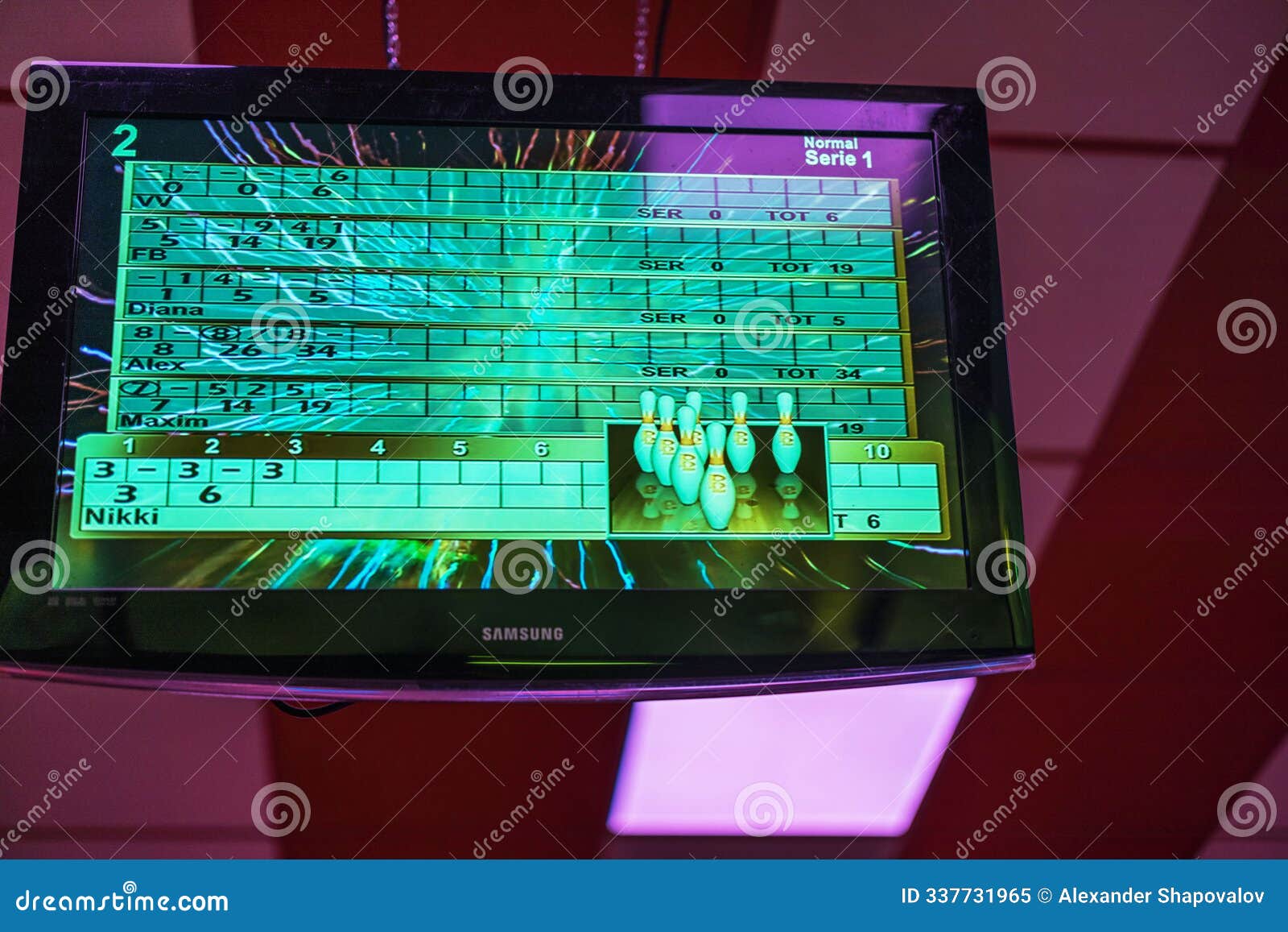 Bowling Score Screen Displaying Player Names and Scores during an ...