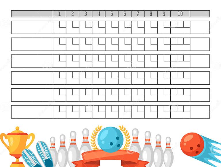 Bowling Score Sheet. Blank Template Scoreboard with Game Objects Stock ...