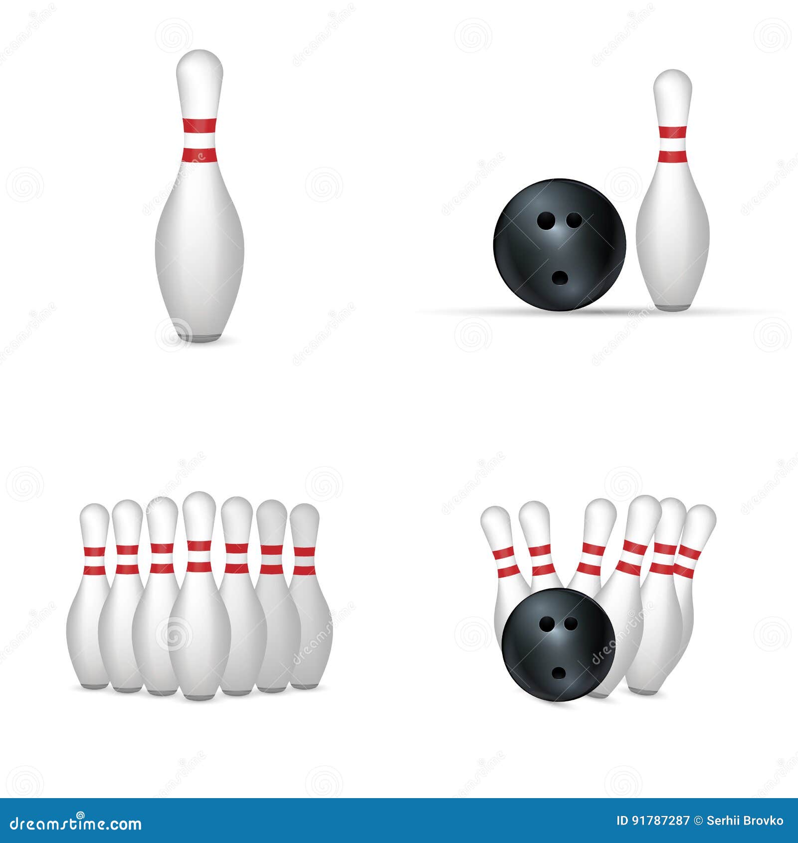 Bowling Set Isolated on White Background. Stock Vector - Illustration ...