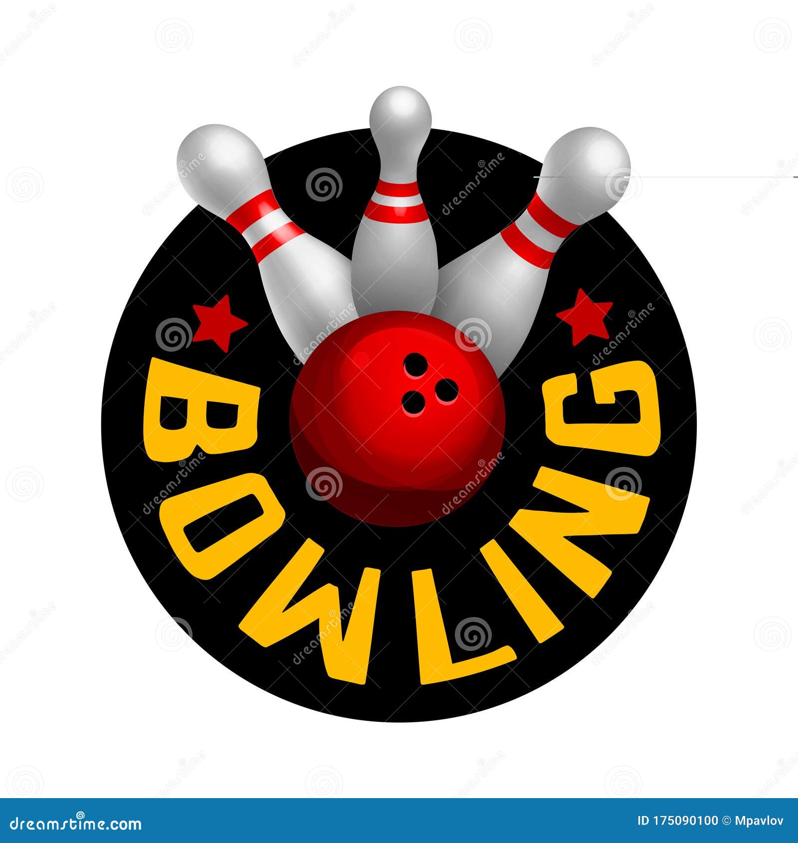 Bowling Sign with Ball and Pins in a Round Shape. Vector Illustration ...