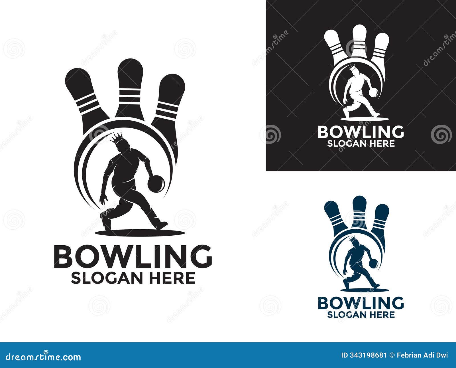 Bowling Sports Logo Vector , Bowling With Crown Logo Design Template ...