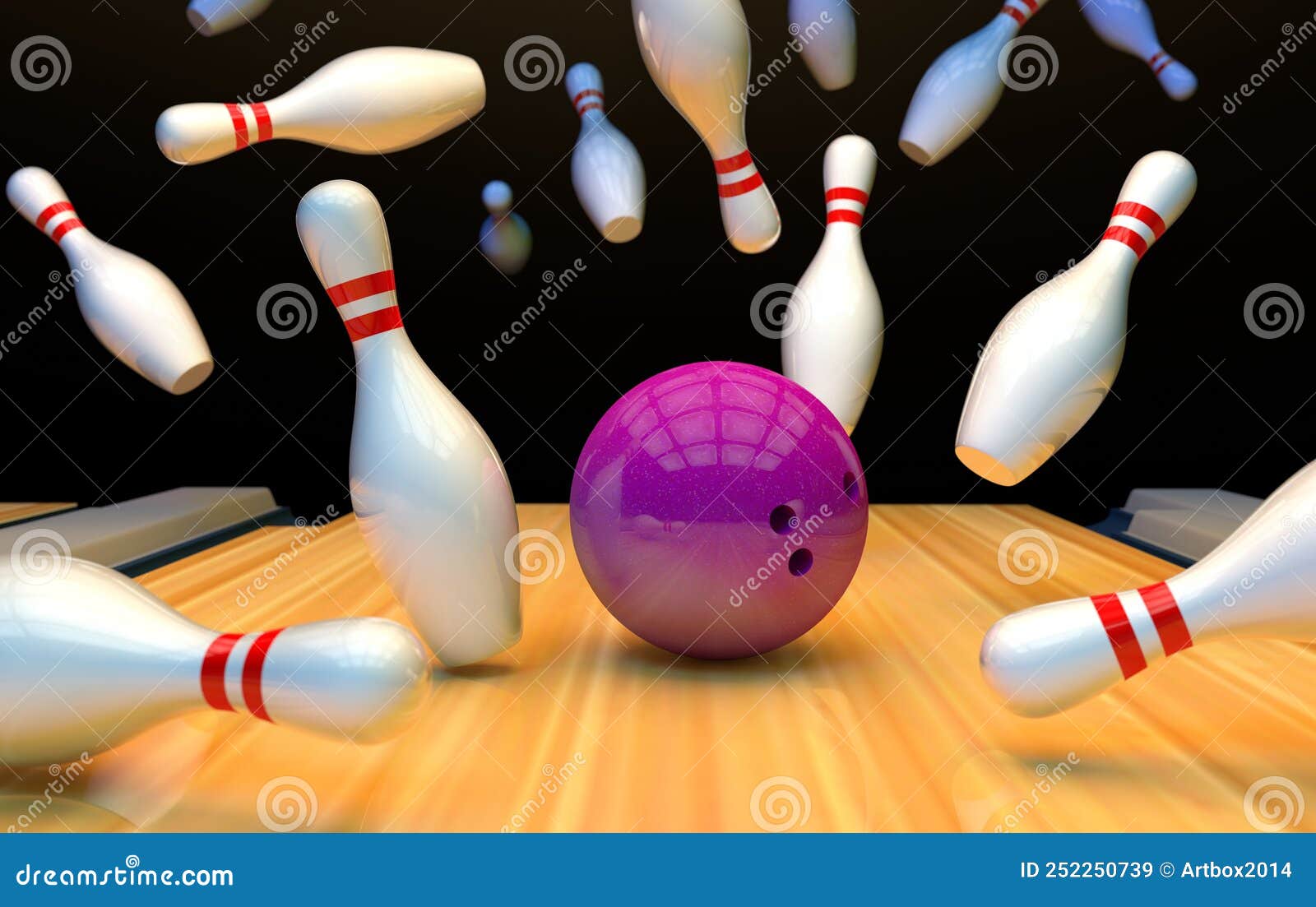 Bowling Strike, the Ball Breaks the Pins. 3D Render Stock Illustration ...