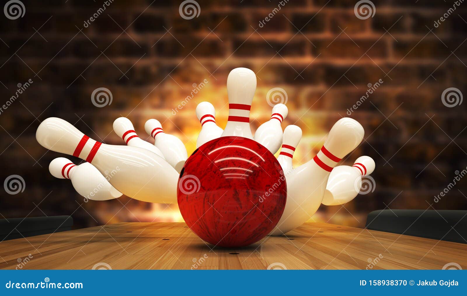 Bowling Strike Hit. 3D Rendered Stock Illustration - Illustration of ...