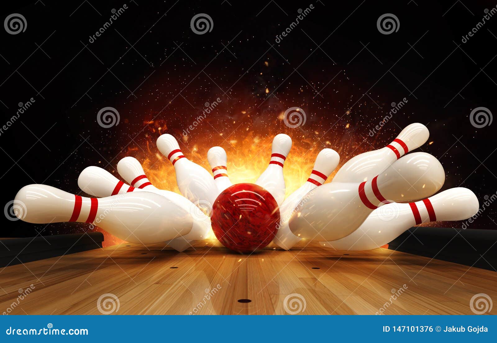 Bowling Strike Hit with Fire Explosion Stock Illustration ...
