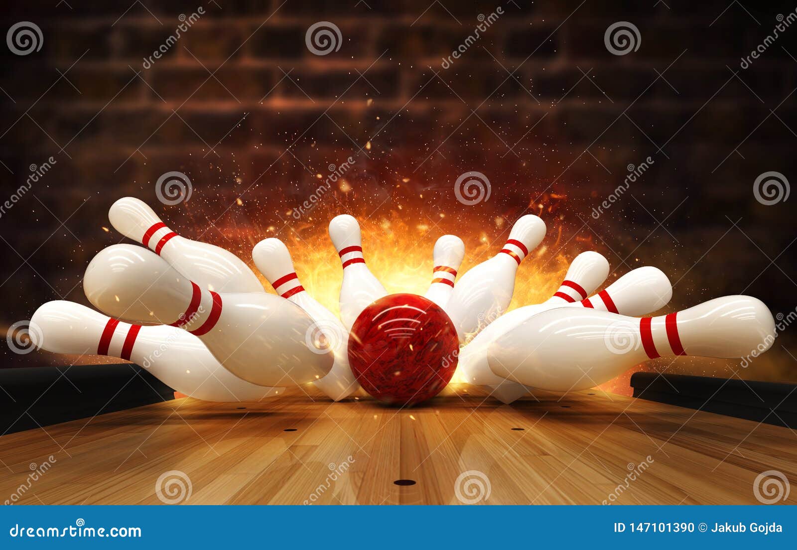 Bowling Strike Hit with Fire Explosion Stock Illustration ...