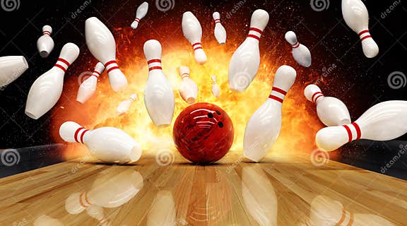 Bowling Strike Hit with Fire Explosion Stock Illustration ...