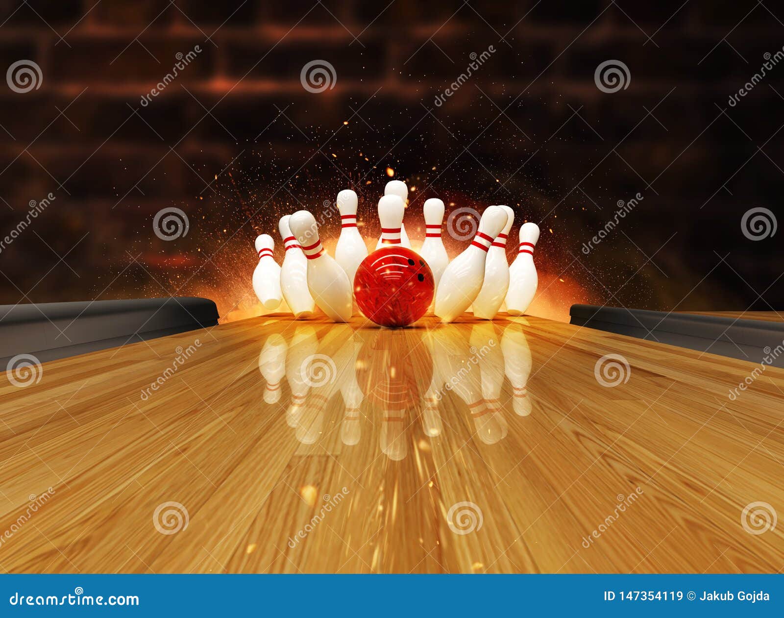 Bowling Strike Hit with Fire Explosion Stock Illustration ...