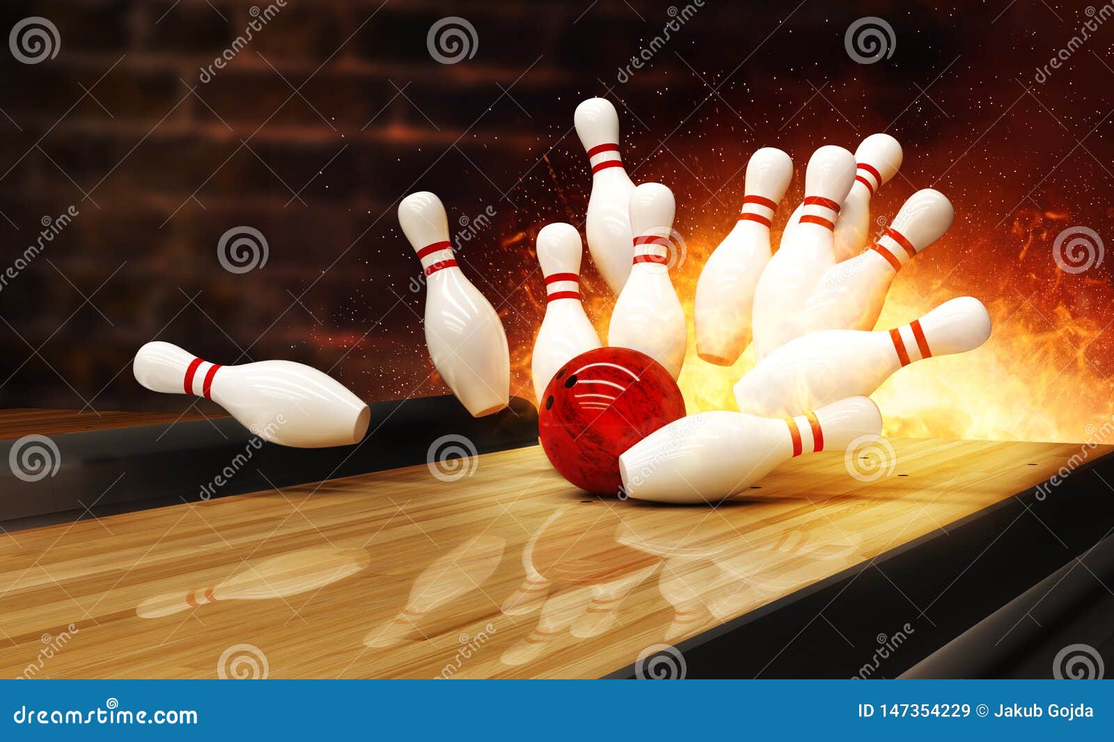 Bowling Strike Hit with Fire Explosion Stock Illustration ...