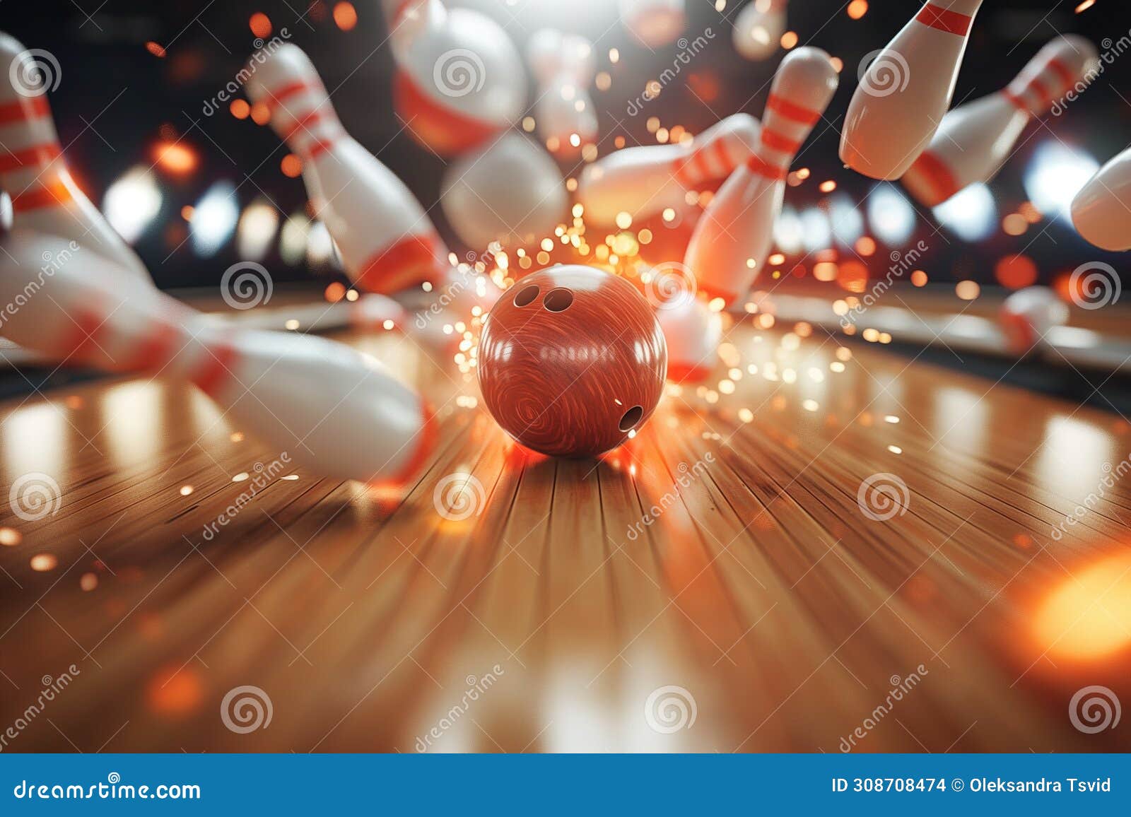 Bowling Strike Hit with Fire Explosion. Concept of Success Stock Photo ...