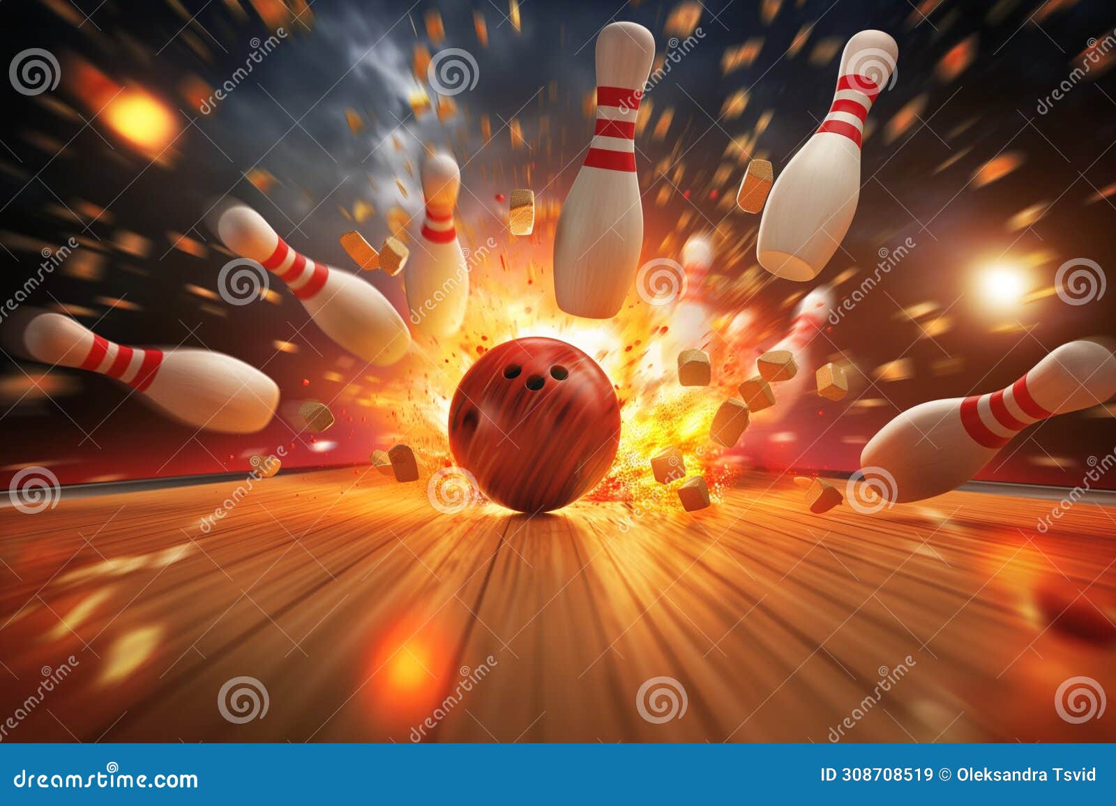 Bowling Strike Hit with Fire Explosion. Concept of Success Stock Image ...