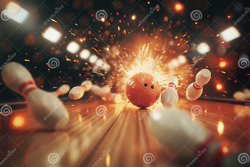 Bowling Strike Hit with Fire Explosion. Concept of Success Stock Image ...