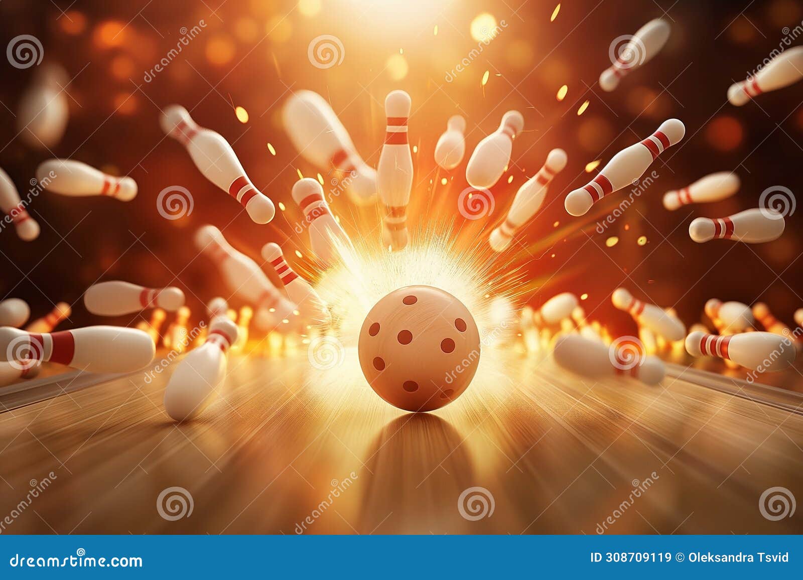 Bowling Strike Hit with Fire Explosion. Concept of Success Stock Image ...