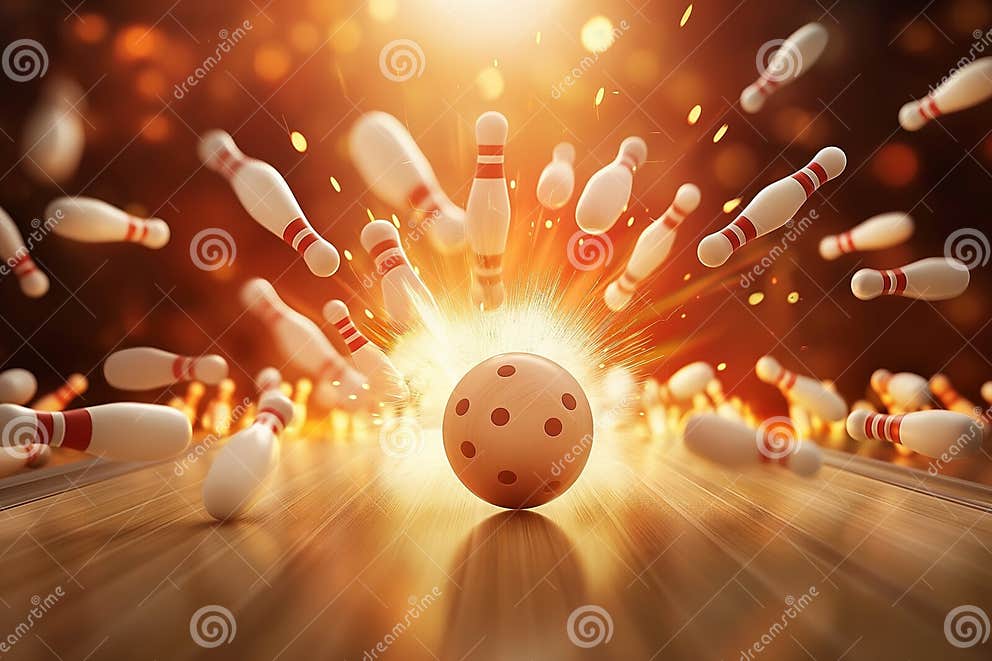 Bowling Strike Hit with Fire Explosion. Concept of Success Stock Image ...